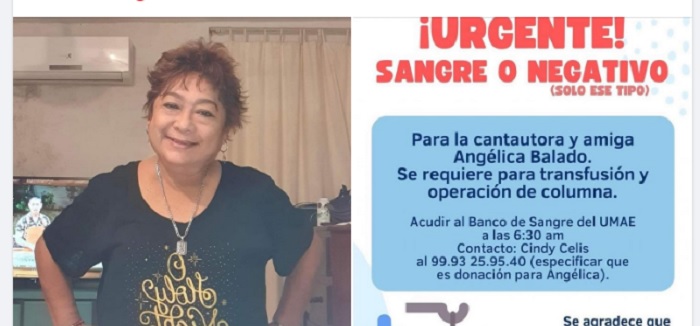 Solicitan donadores de sangre para la trovadora yucateca Angélica ...